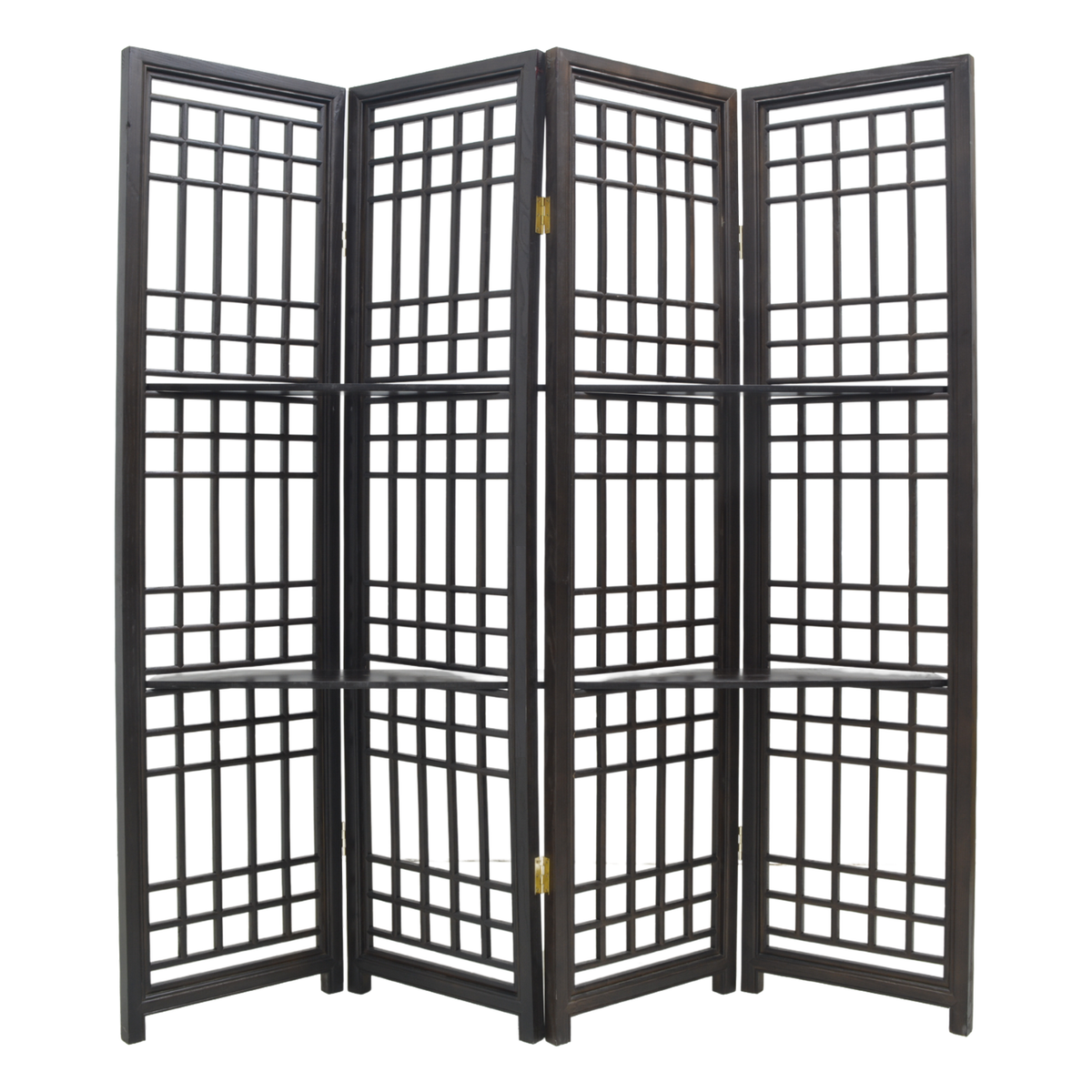 SCREEN LATTICE 4 PANELS W/ 2 SHELVING DARK WOOD – LIMS Legacy Singapore